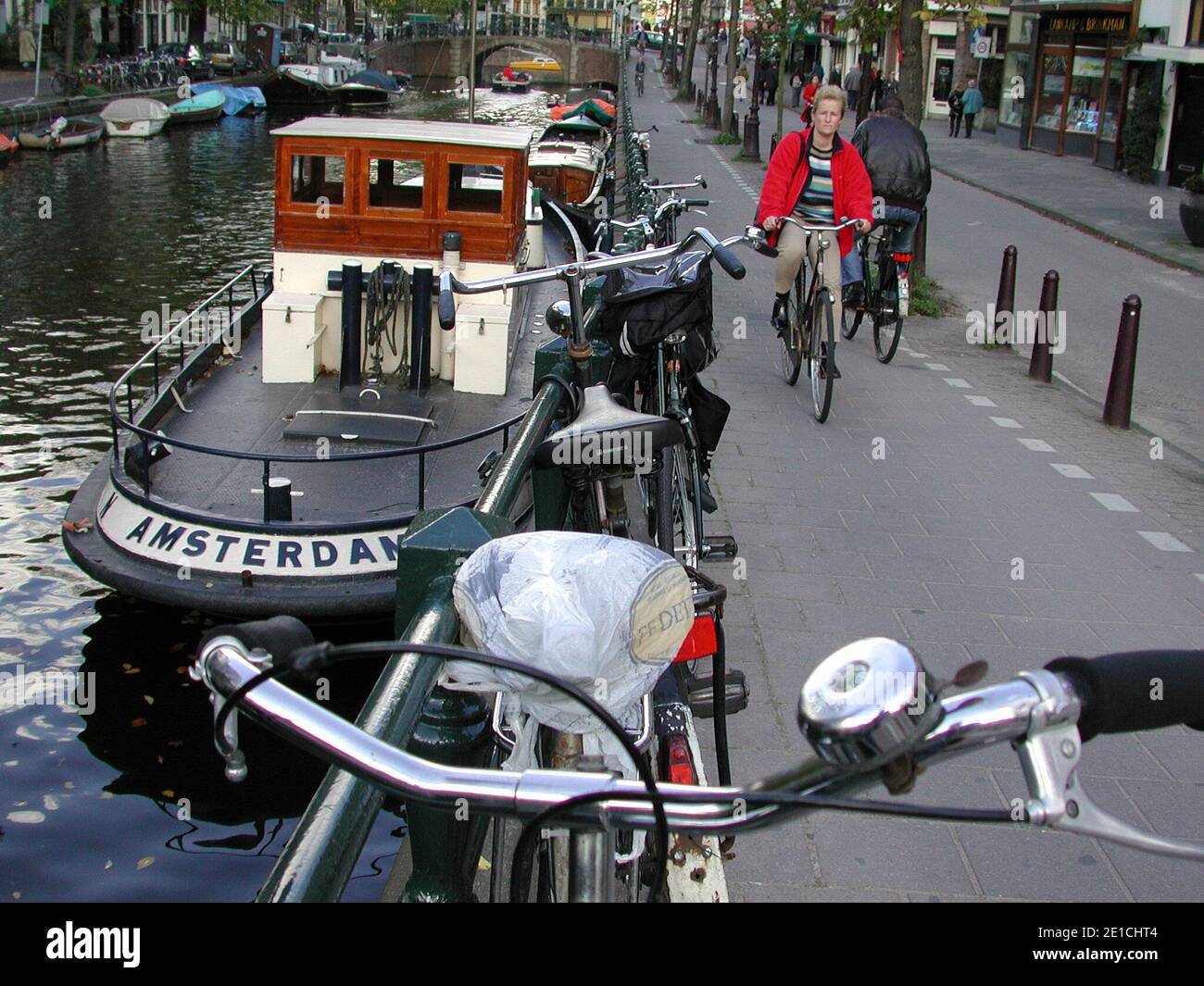 Barge with amsterdam signage and bicycles Amsterdam Holland Netherlands ...