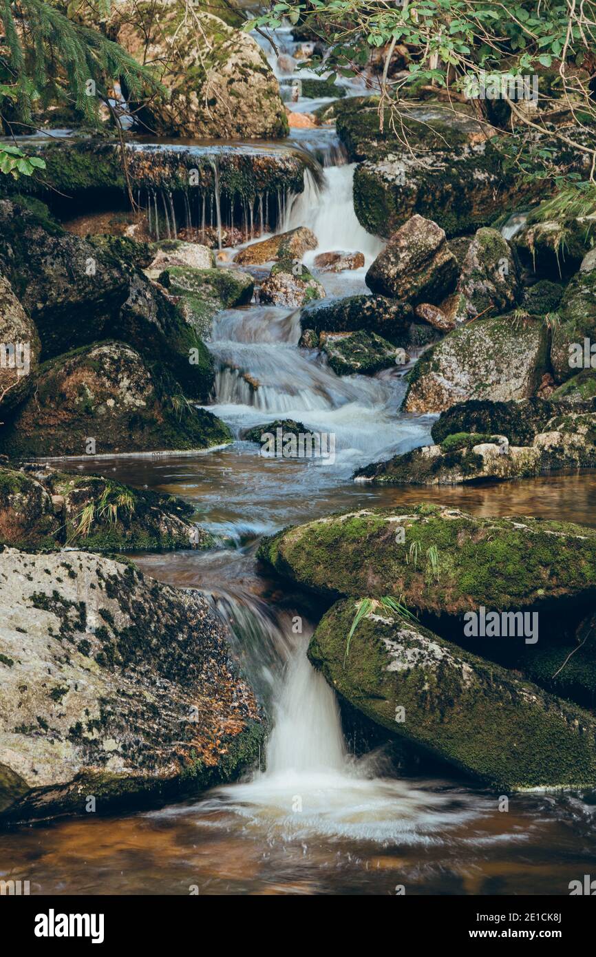 Small cascading river in the Jizera Mountains in the Czech environment ...