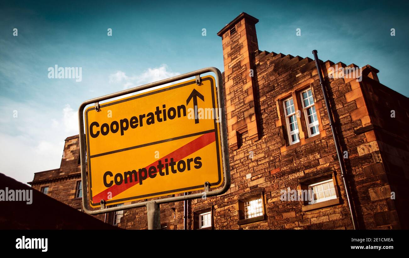 Street Sign the Direction Way to Cooperation versus Competitors Stock ...
