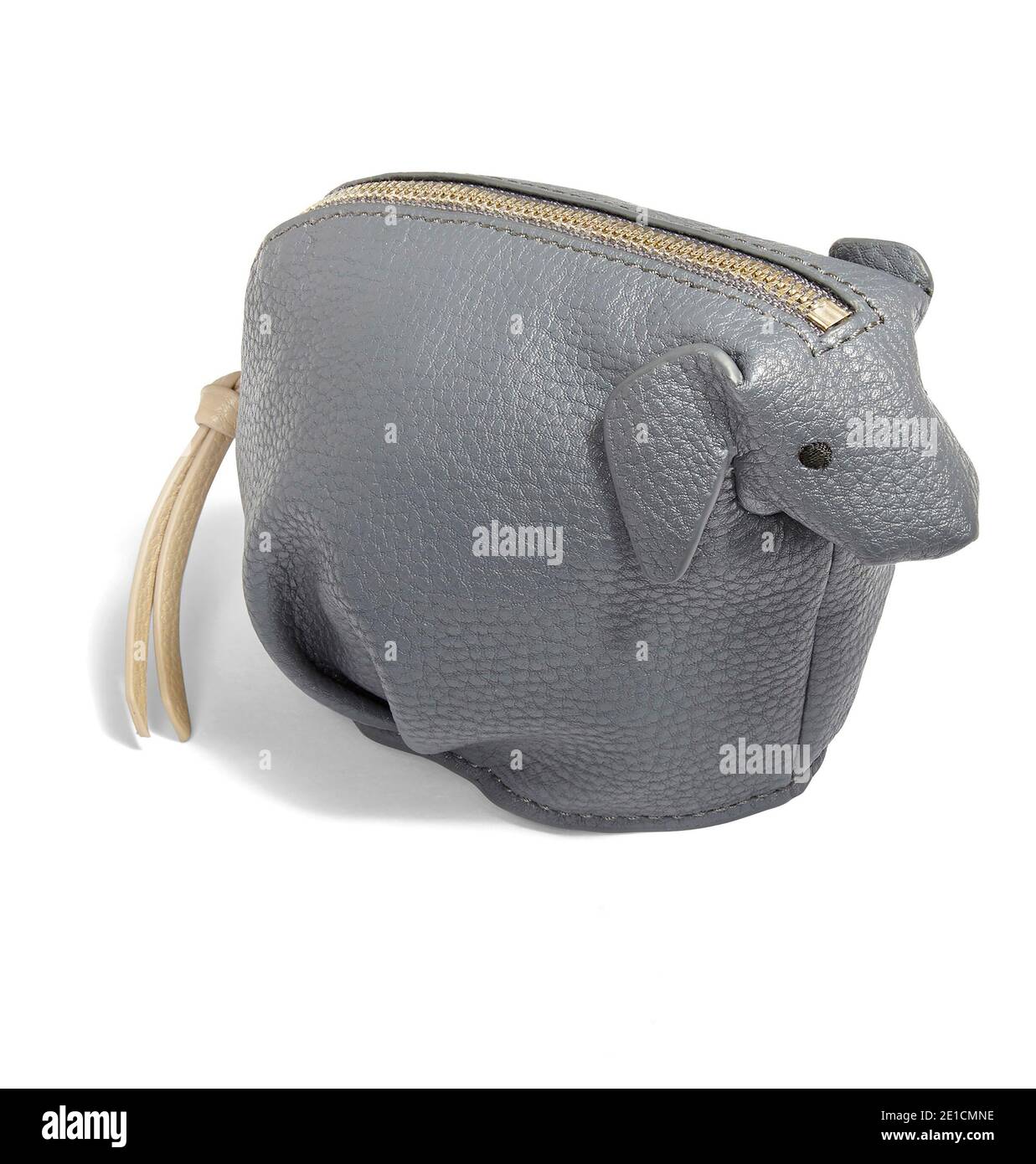 leather elephant zipper pouch photographed on a white background Stock ...