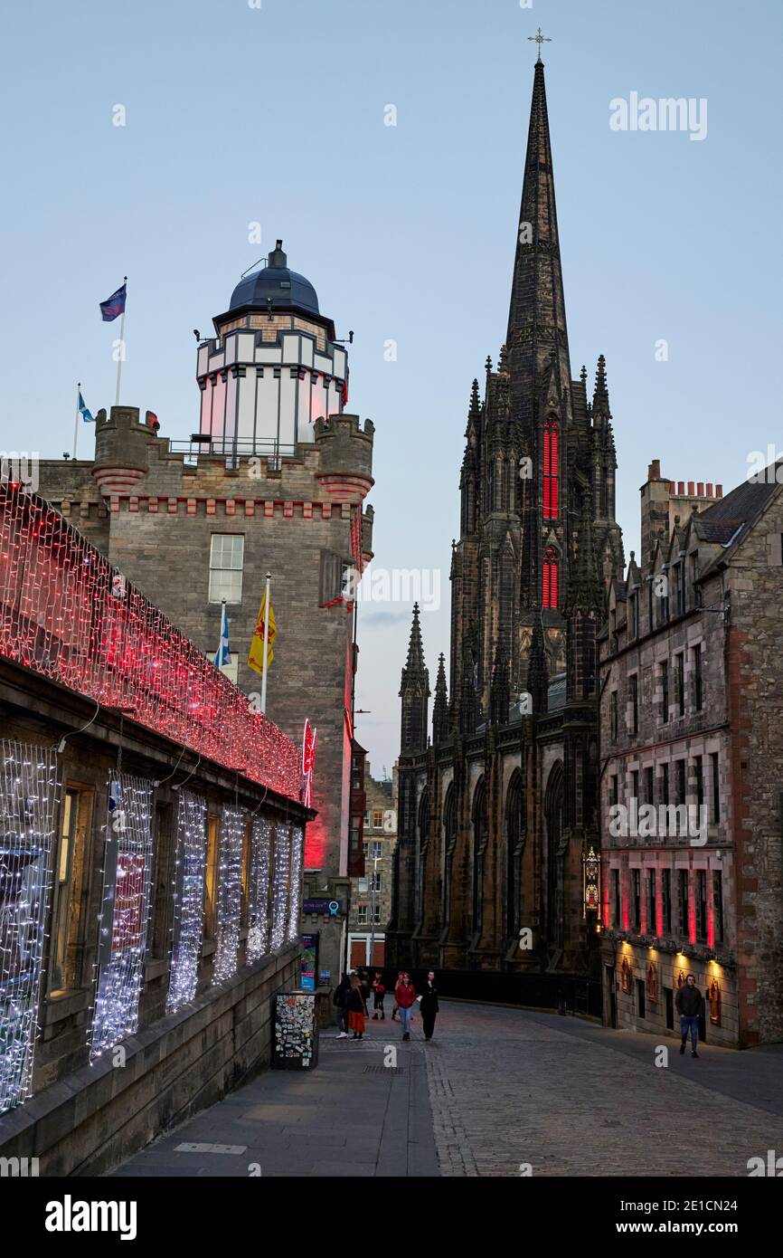 Christmas light along the royal mile, Edinburgh, Scotland. Winter of ...