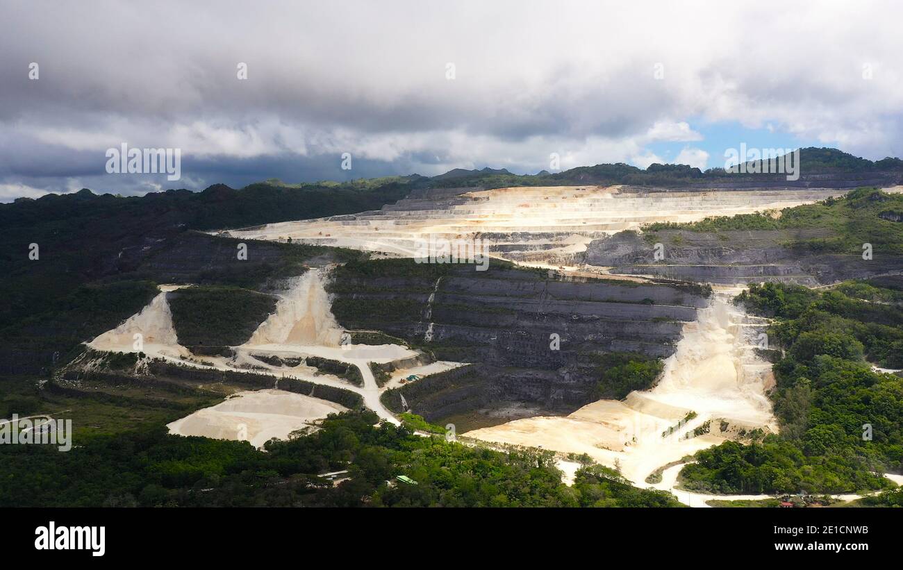 Limestone quarry for the construction industry in the mountains. Bohol ...