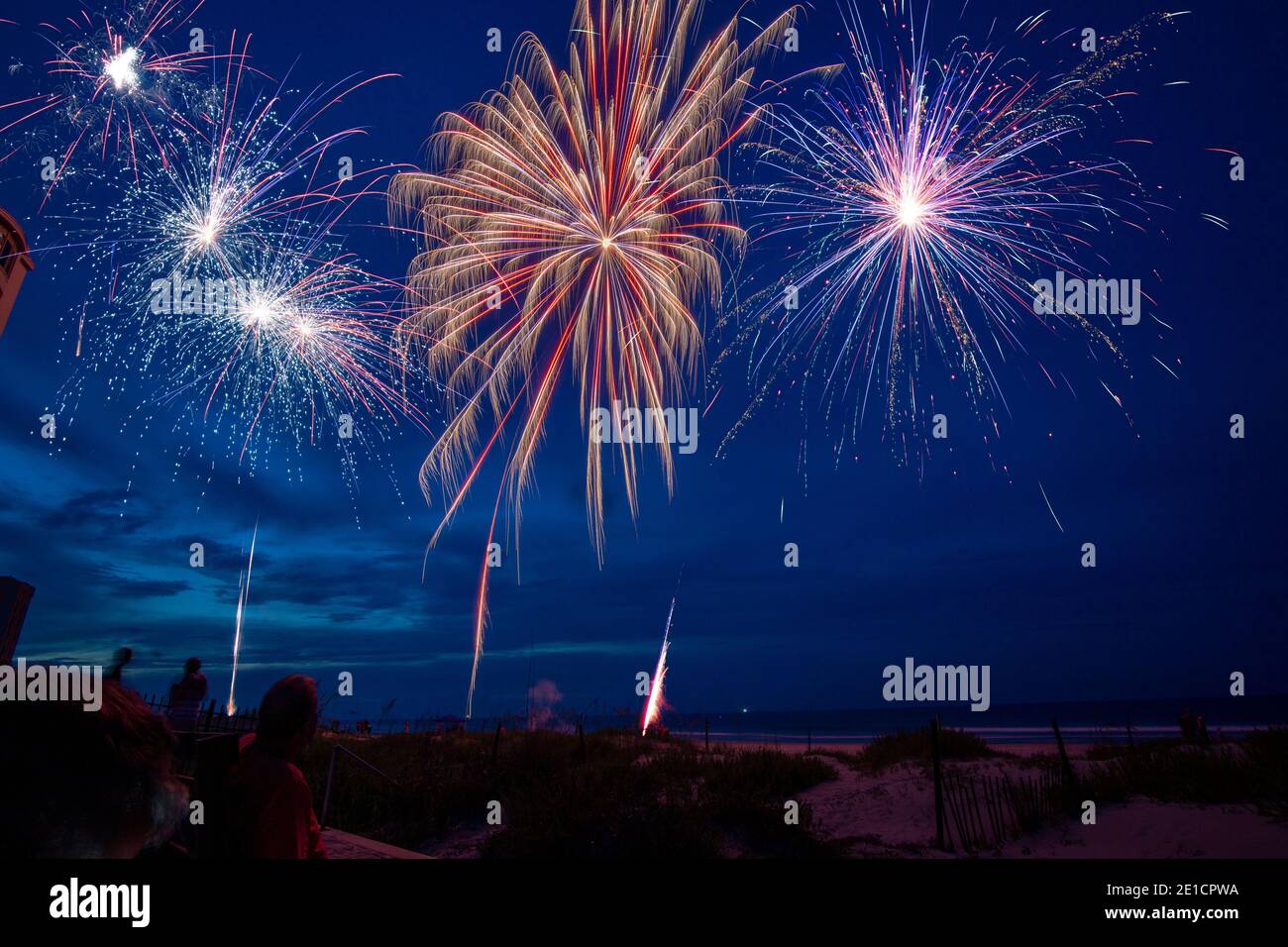 Fourth of July fireworks at the beach in New Smyrna Beach, Florida ...