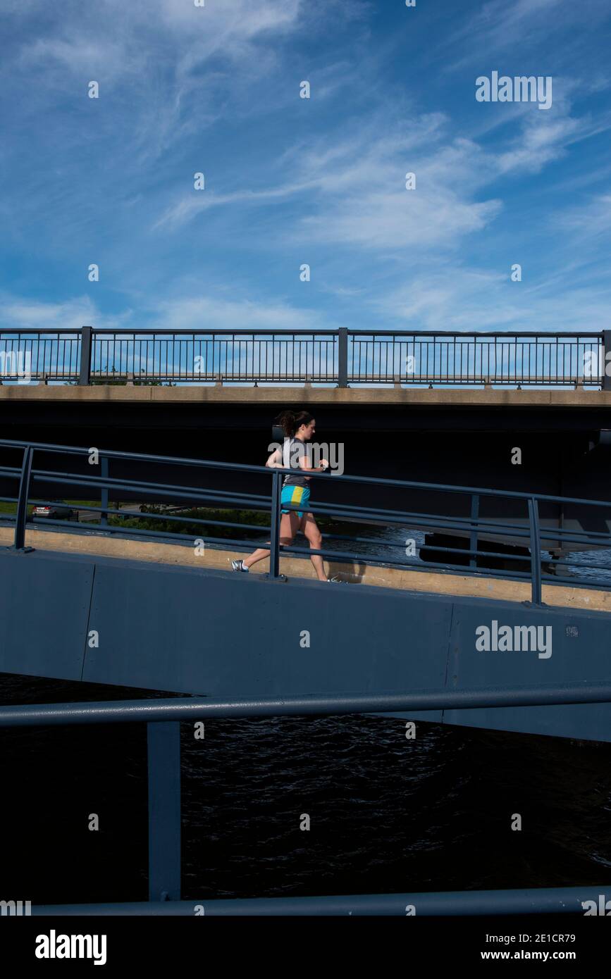 Jogger on elevated walkway, Boston, Massachusetts, USA Stock Photo - Alamy