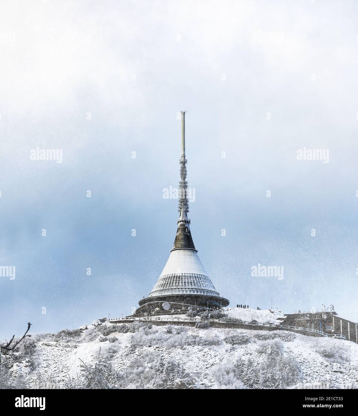 Jested covered with snow. View of the winter mountain Jested with a ...