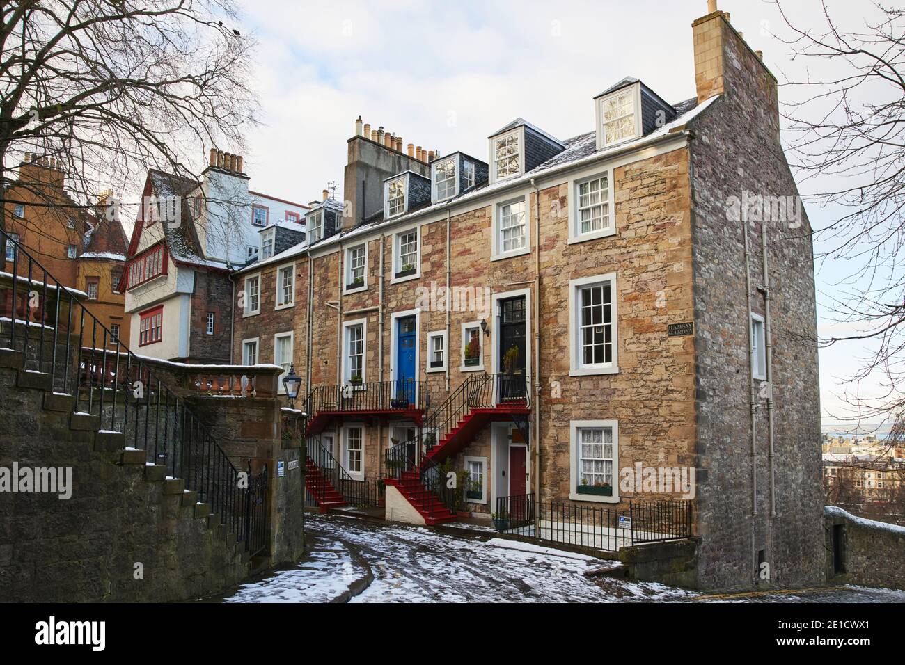 The historic Ramsay Garden area of Edinburgh, Uk January 2020. Winter ...