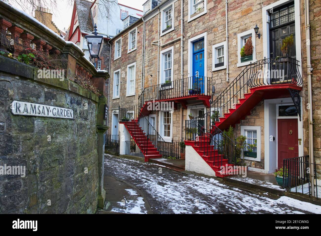 The historic Ramsay Garden area of Edinburgh, Uk January 2020. Winter ...