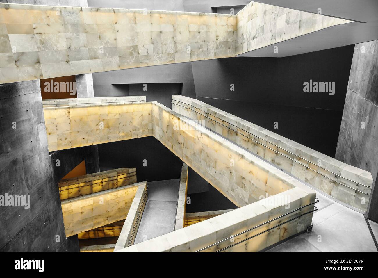 Illuminated marble bridges zigzag the interior inside of the Canadian ...