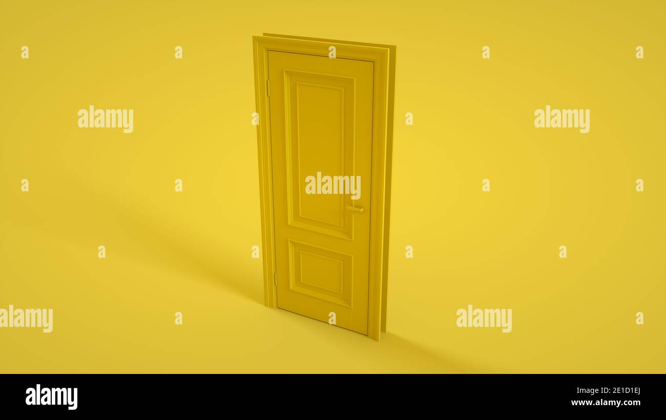 Closed door isolated on yellow background. 3d illustration Stock Photo ...