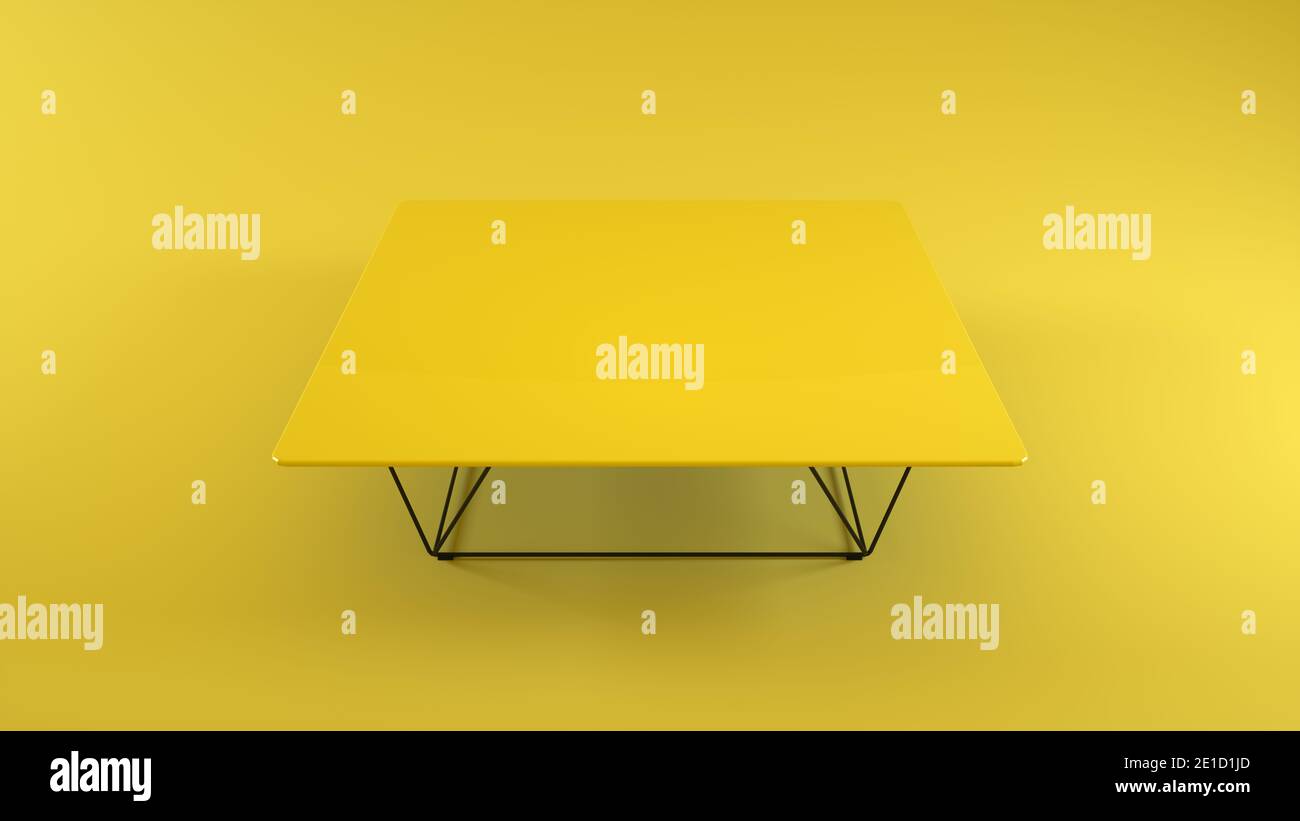 Wooden table isolated on yellow background. 3d illustration Stock Photo ...