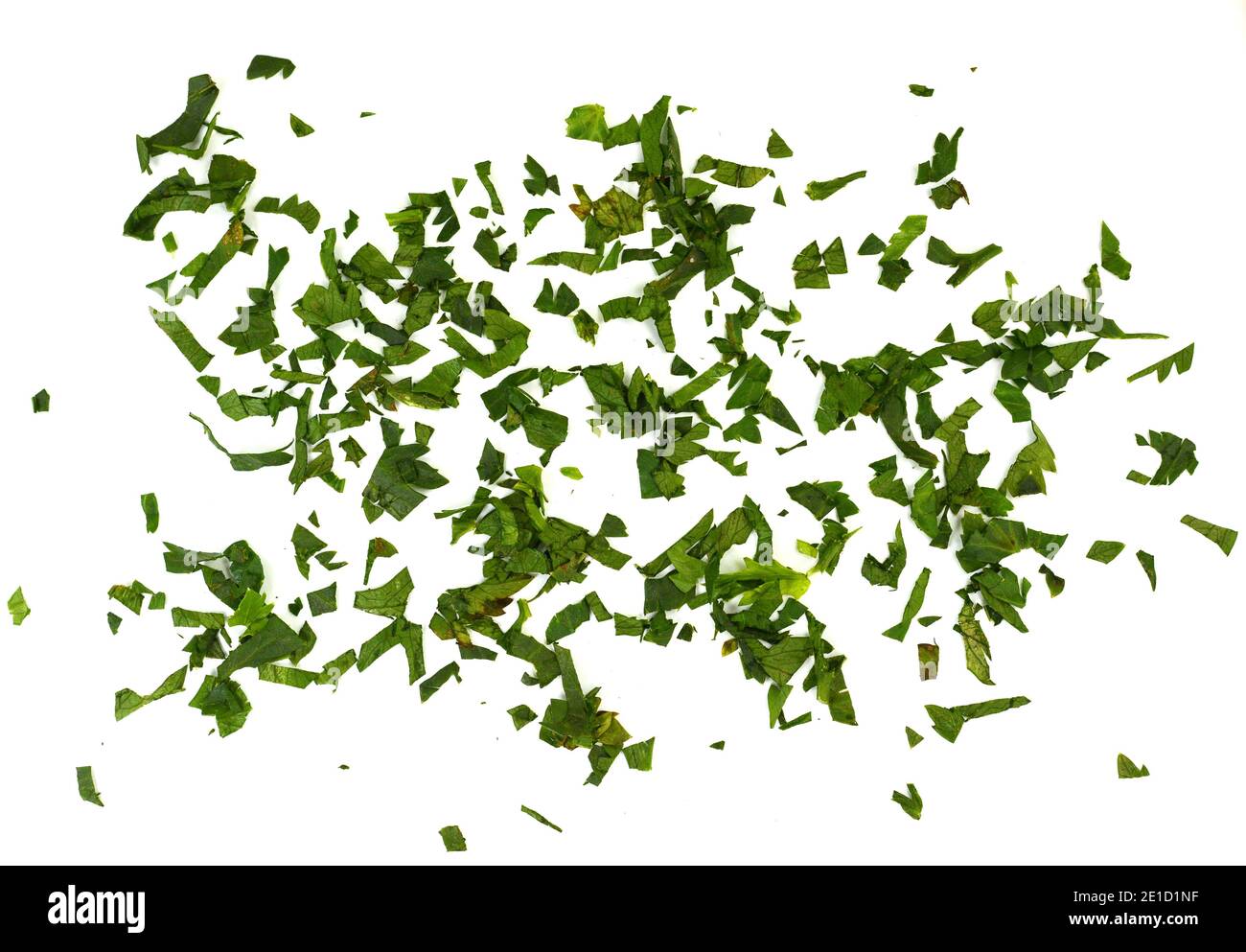 Fresh green chopped parsley leaves isolated on white background and ...