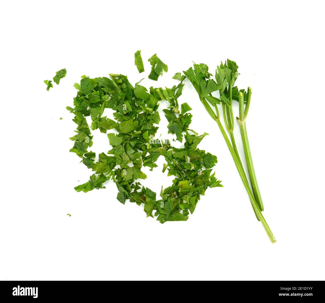 Fresh green chopped parsley leaves isolated on white background and ...