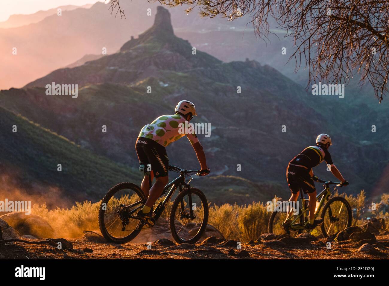Two men mountain biking, Grand Canary, Canary Islands, Spain Stock ...
