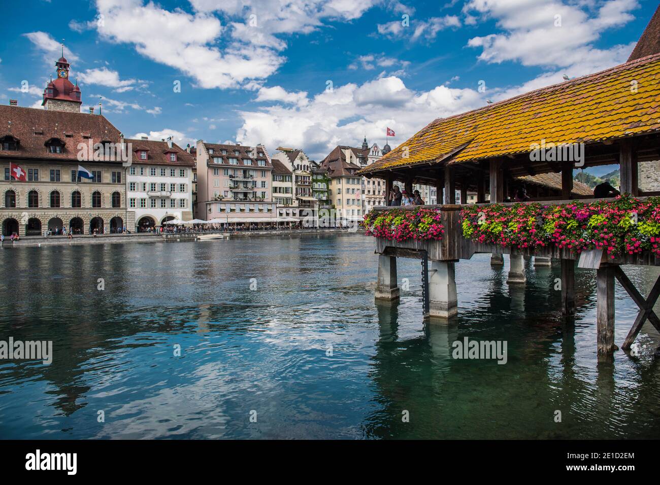 Kapellbrucke bridge over Reuss river, Lucerne, Switzerland Stock Photo ...