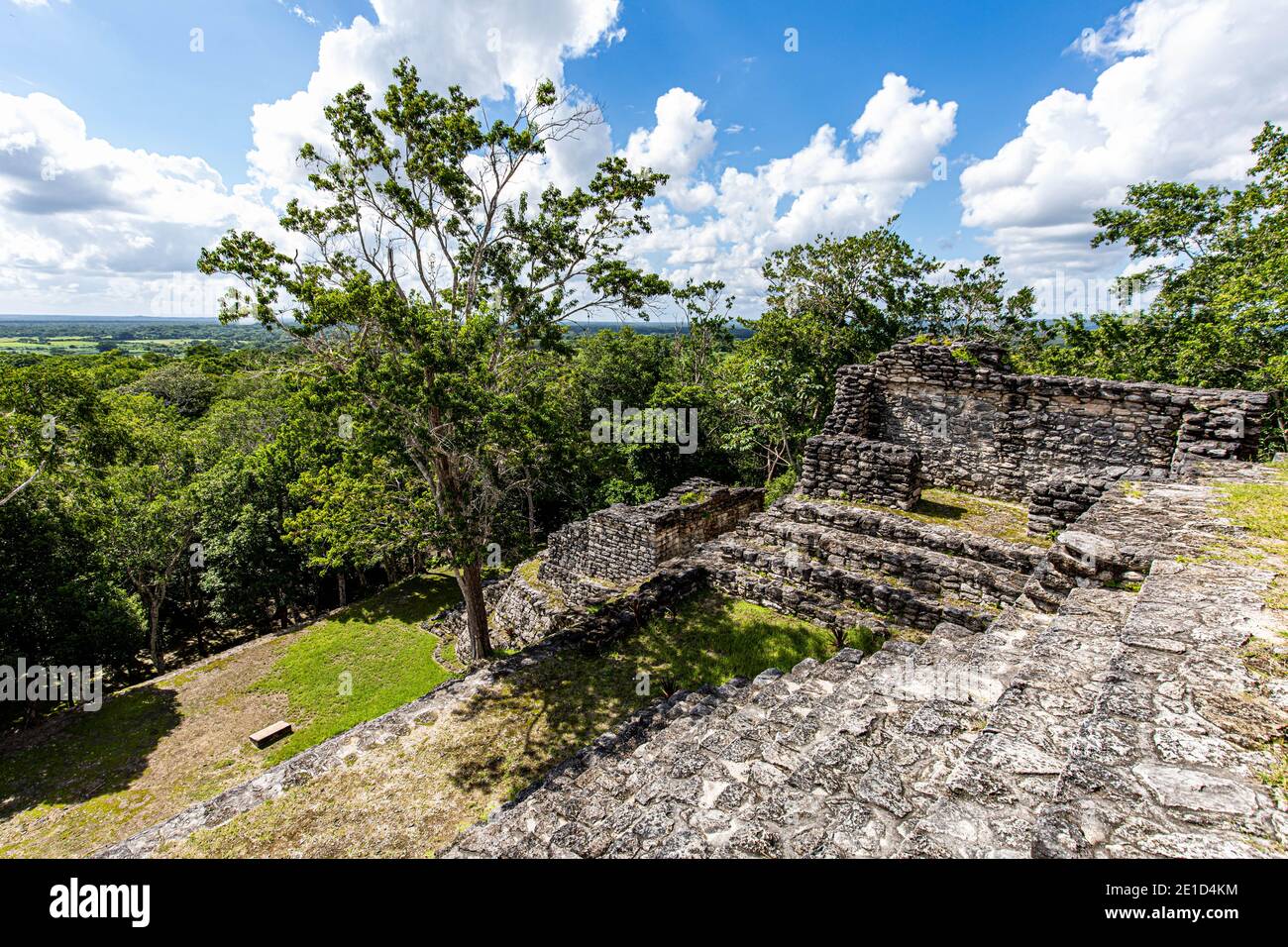 Ancient pyramids from the top view at Dzibanche Maya archaeological ...