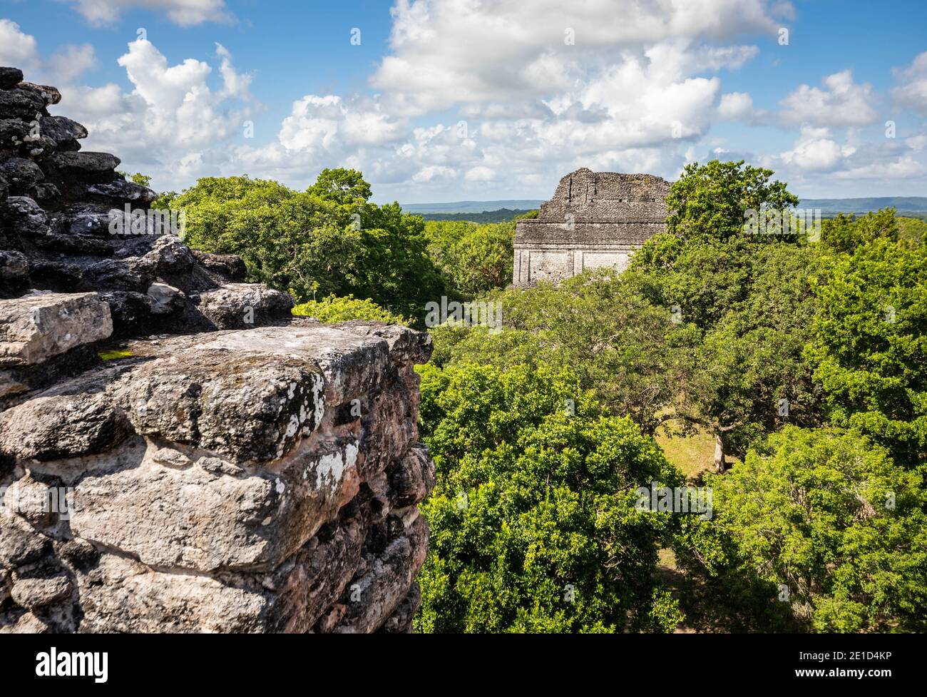 View from top of pyramids at Dzibanche ancient Maya archaeological site ...