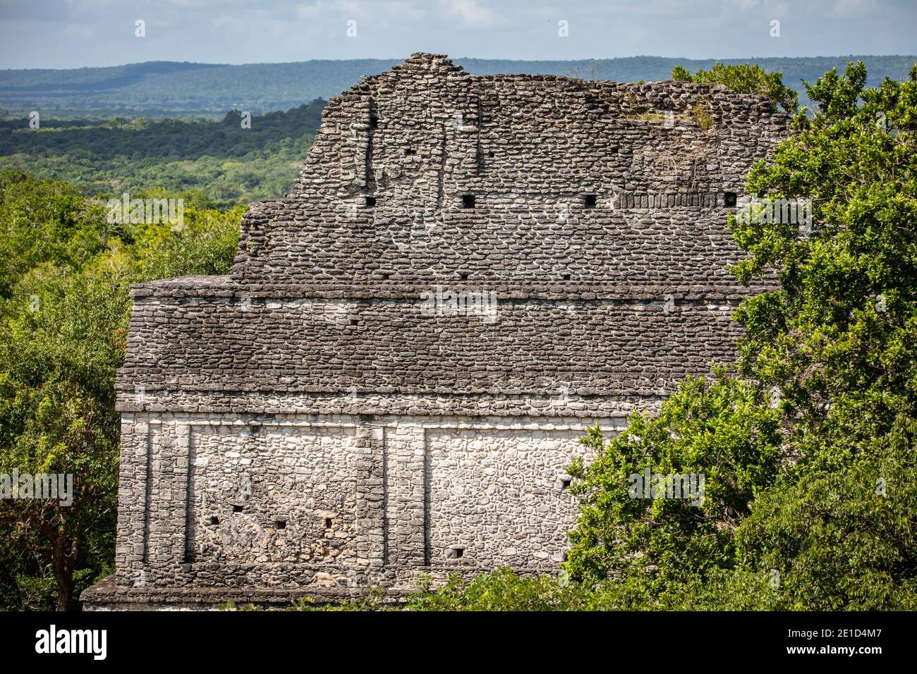 View from top of pyramids at Dzibanche ancient Maya archaeological site ...