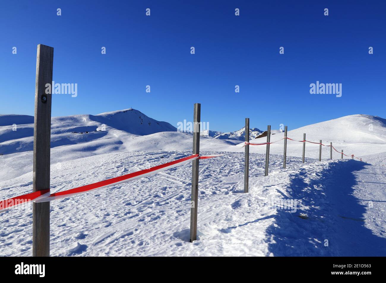 Obertilliach ski resort at total blue sky and warm sun. View on the ...