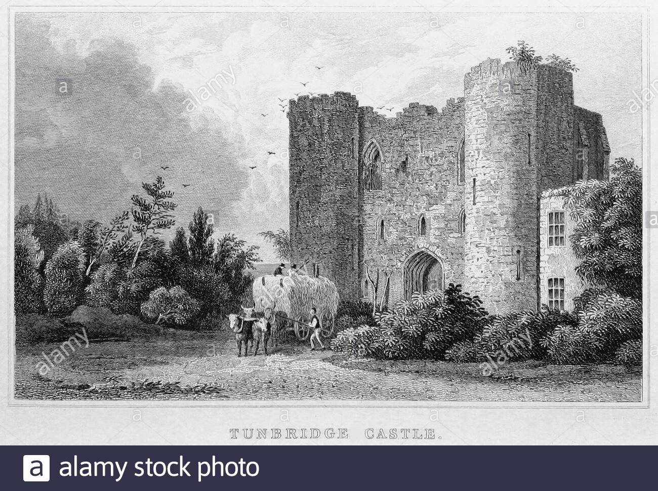 Tonbridge Castle, Kent England, vintage illustration from 1860 Stock ...