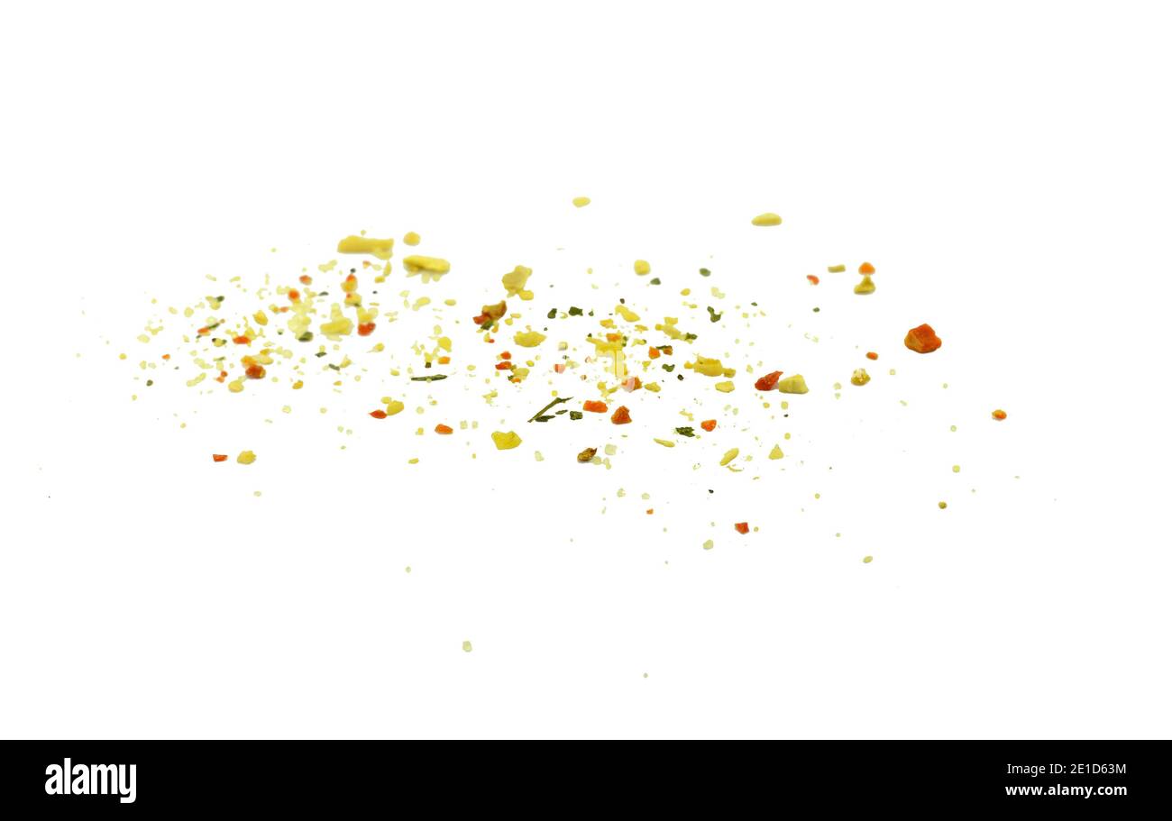 Grounded spice ingredient of dry mix vegetables isolated on white ...
