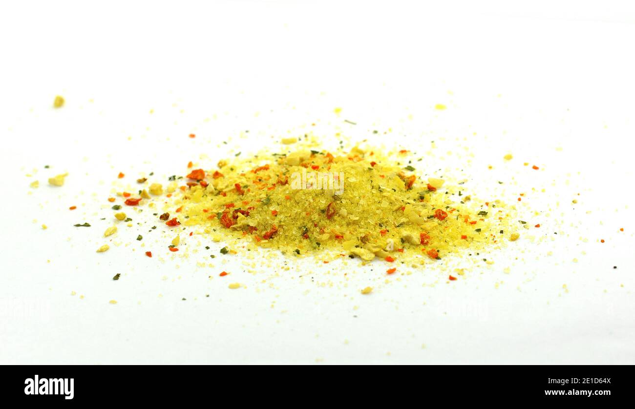 Grounded spice ingredient of dry mix vegetables isolated on white ...