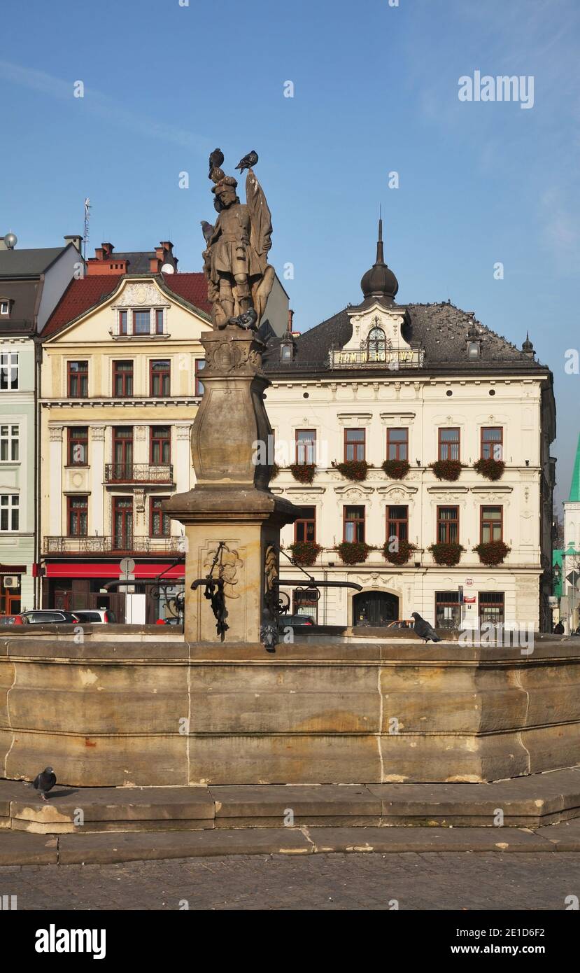 Fountain of Saint Florian on Market Square in Cieszyn. Poland Stock ...