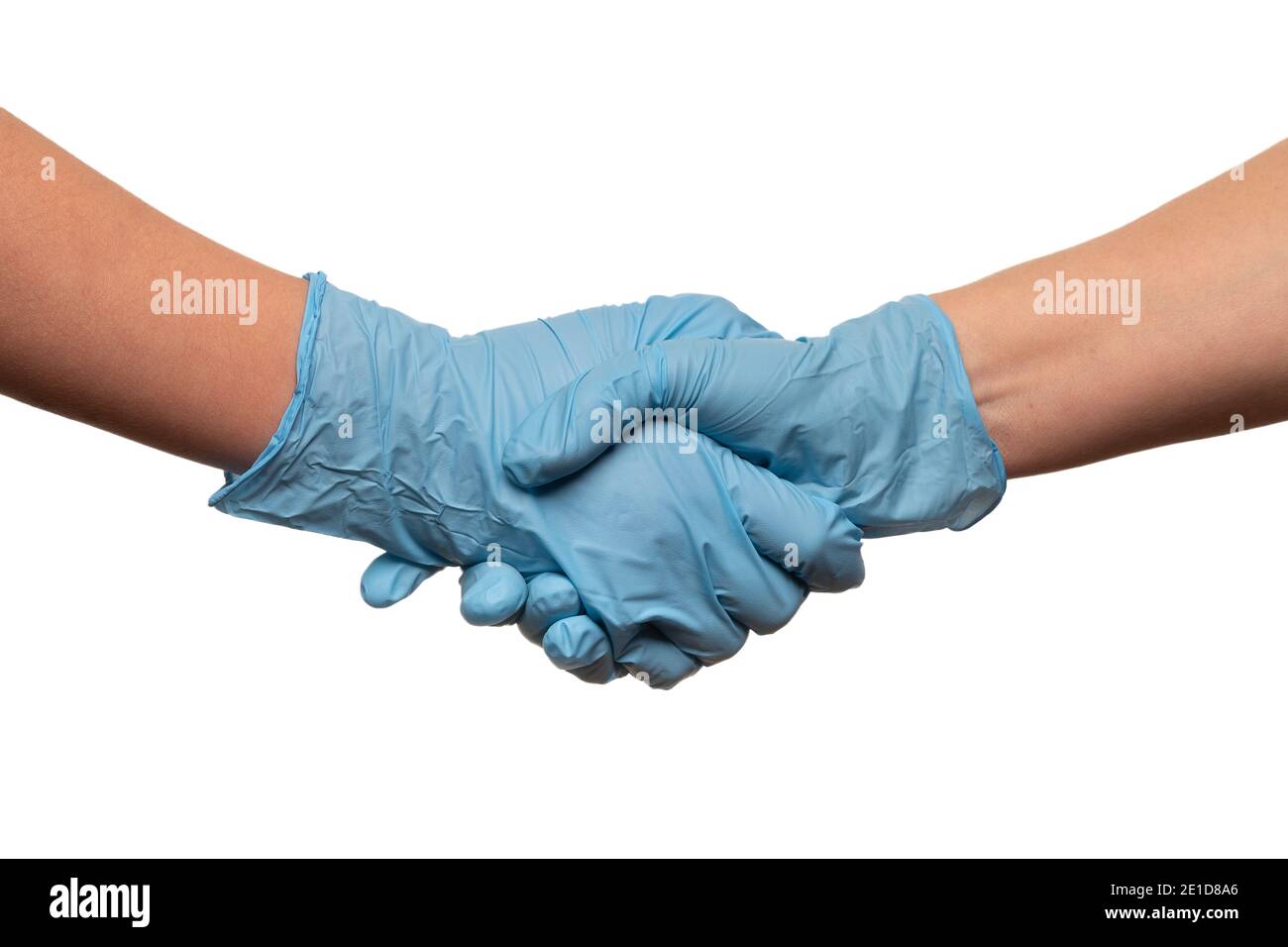 Handshake of gloved hands of doctors or people during covid-19 pandemic ...