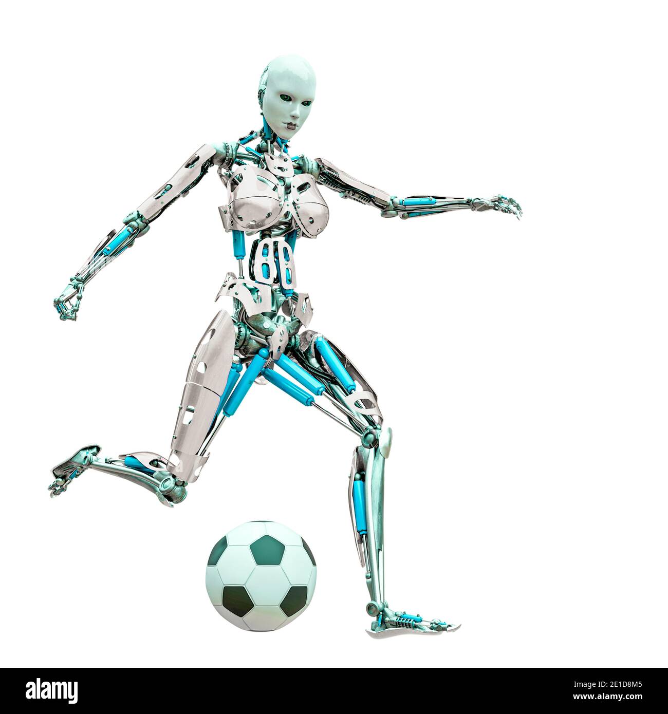 cyborg girl playing football, 3d illustration Stock Photo - Alamy