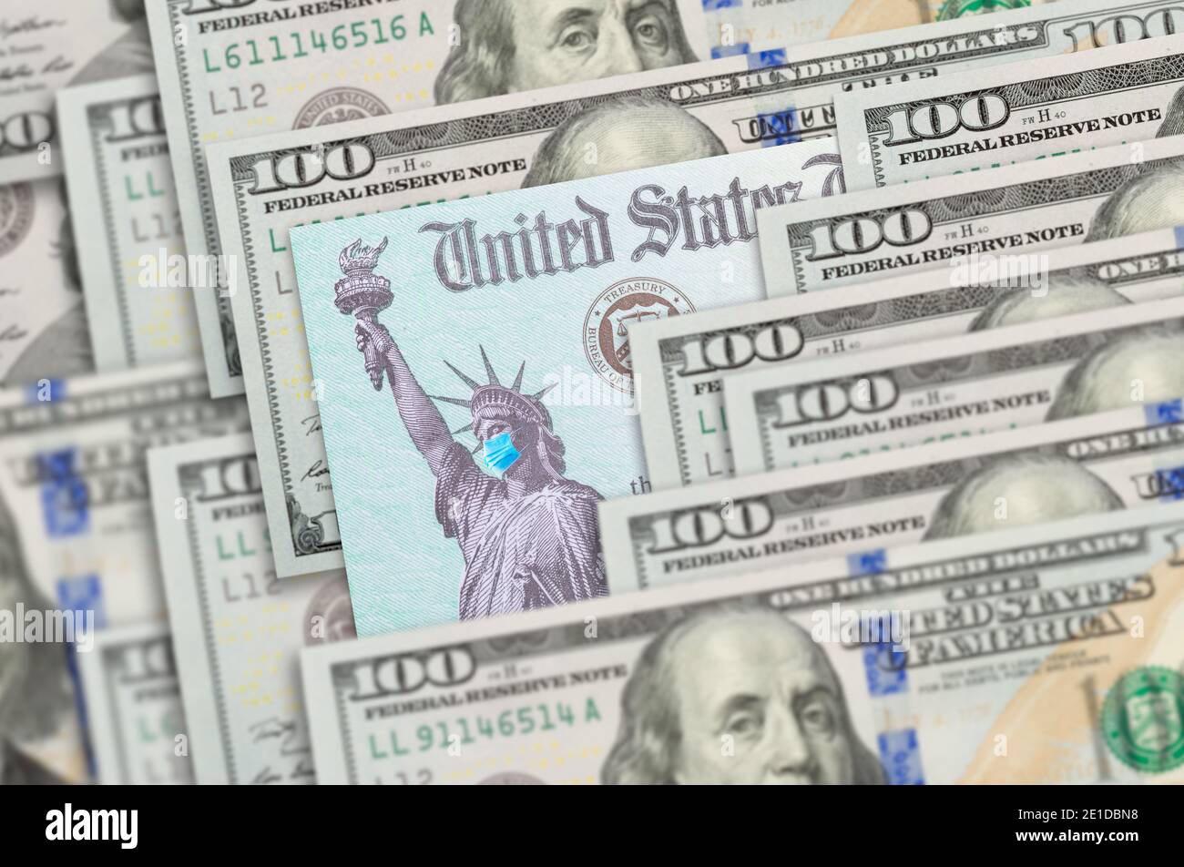 United States IRS Stimulus Check with Statue of Liberty Wearing Medical ...