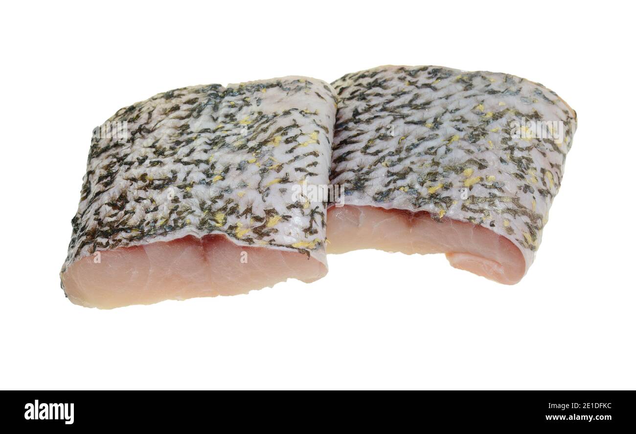 raw northern pike sliced in steaks, fresh fish prepared for grilling or ...