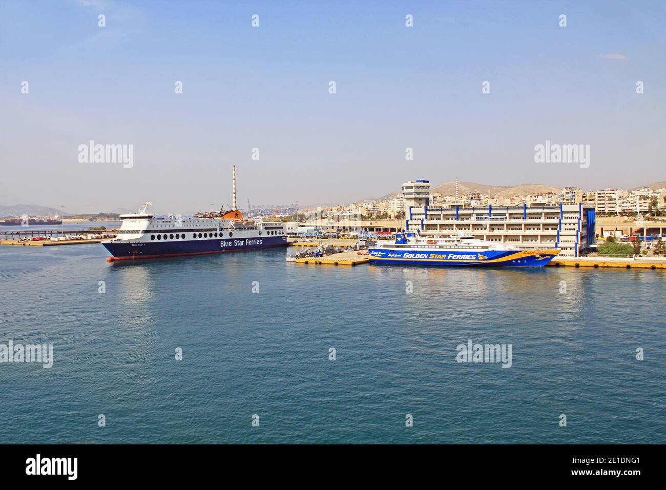 Harbor With Two Ferries Docked in Piraeus, Athens, Greece Stock Photo ...