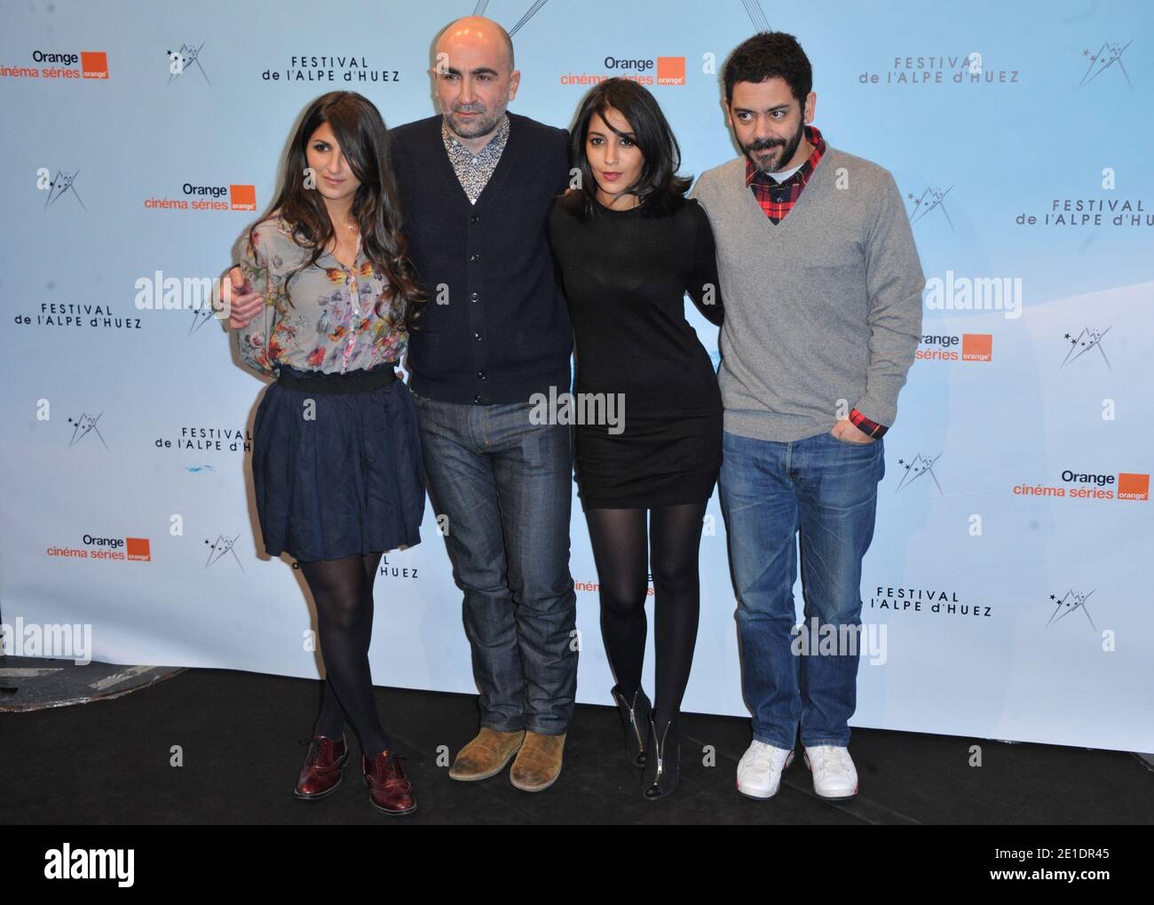 (L/R) Géraldine Nakache, Hervé Mimran, Leila Bekhti and Manu Payet pose ...