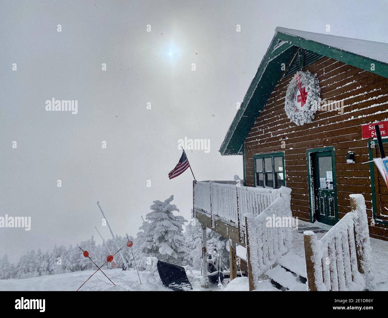 Ski patrol house at the summit of Mansfield peak, Stowe VT Stock Photo ...