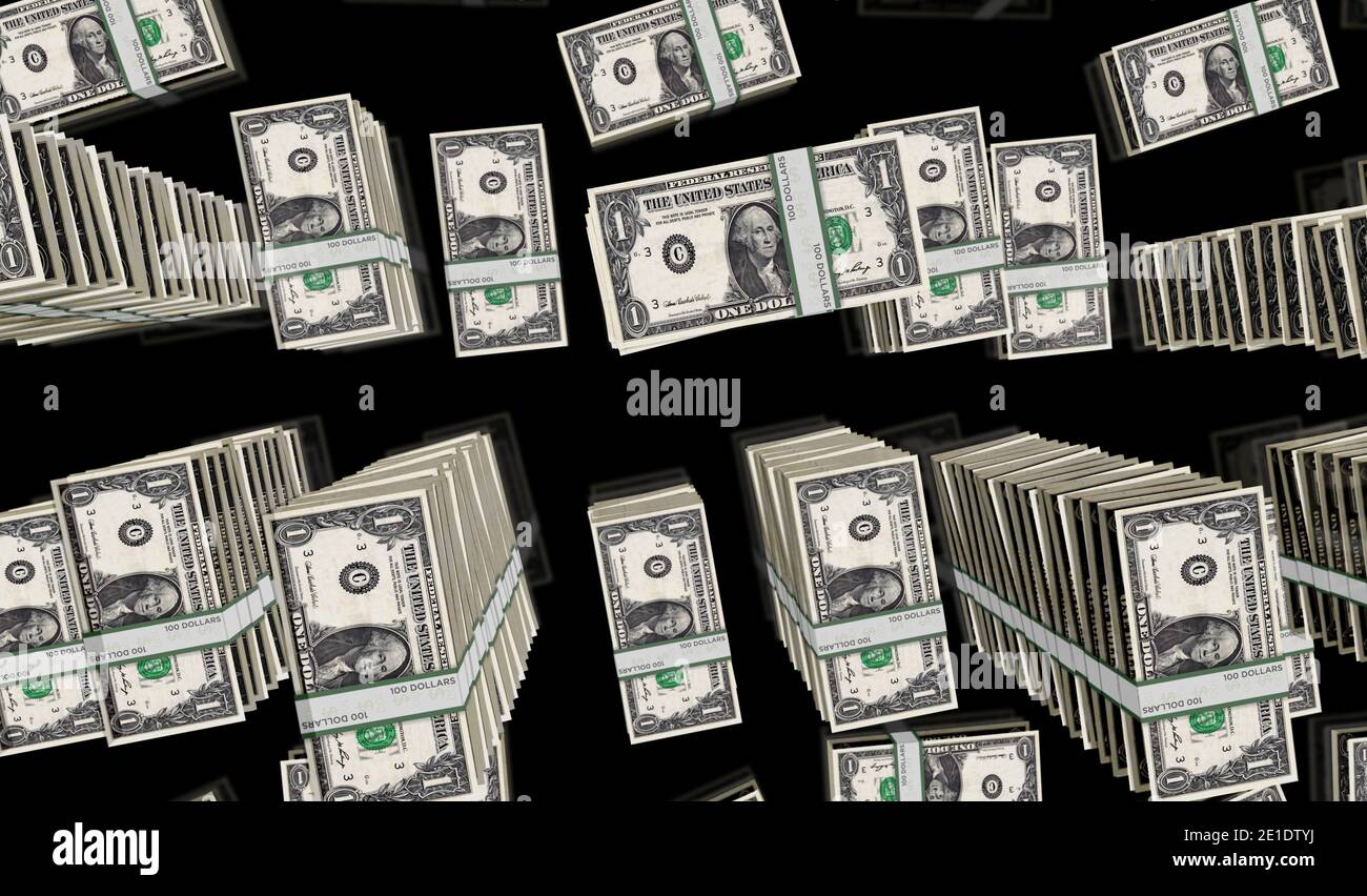 Dollar money pack 3d illustration. One USD banknote bundle stacks ...