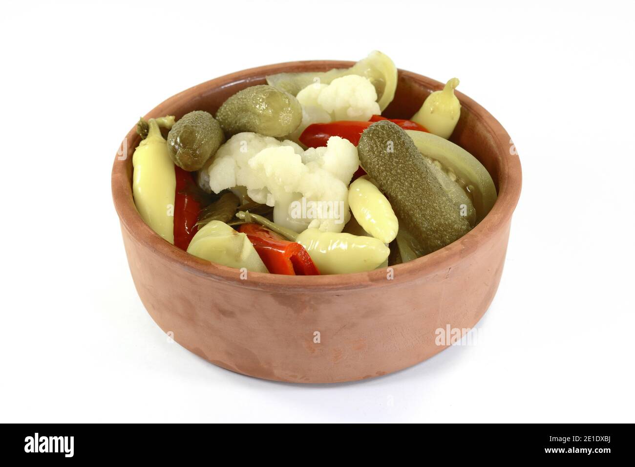 Mixed pickled in ceramic bowl isolated on white Stock Photo - Alamy
