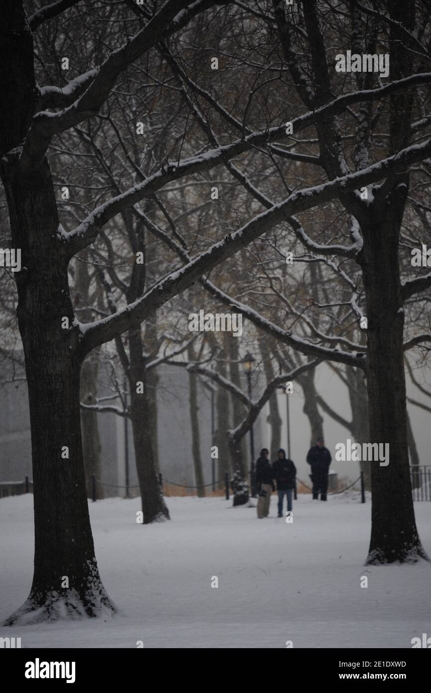 Illustration of cold weather snow in New York City, NY, USA on January ...
