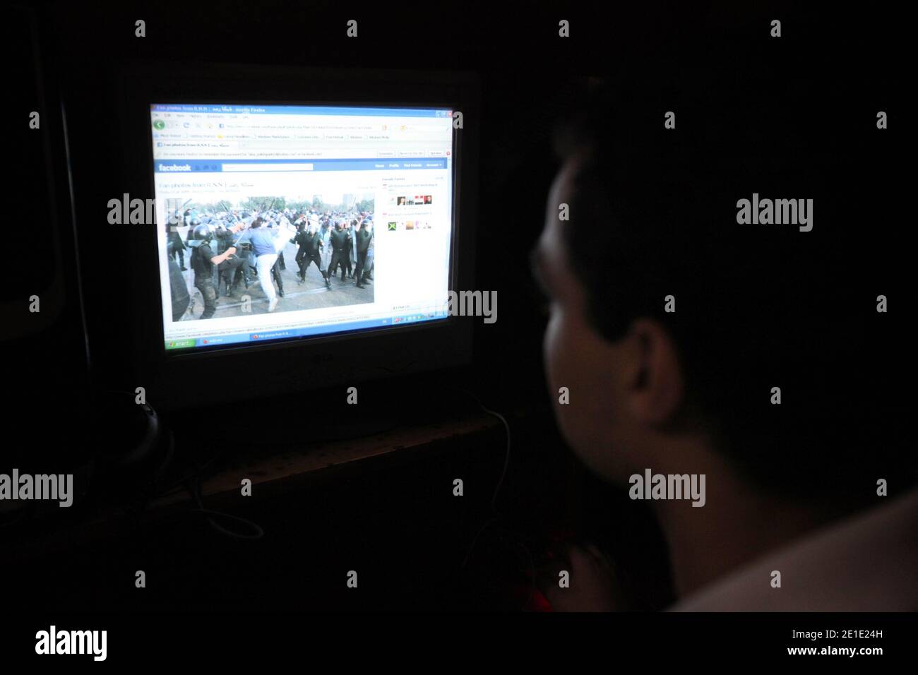 Students look at Facebook pages relating the Egyptian demonstrations at ...