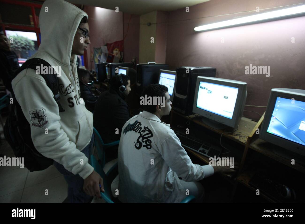 Students look at Facebook pages relating the Egyptian demonstrations at ...
