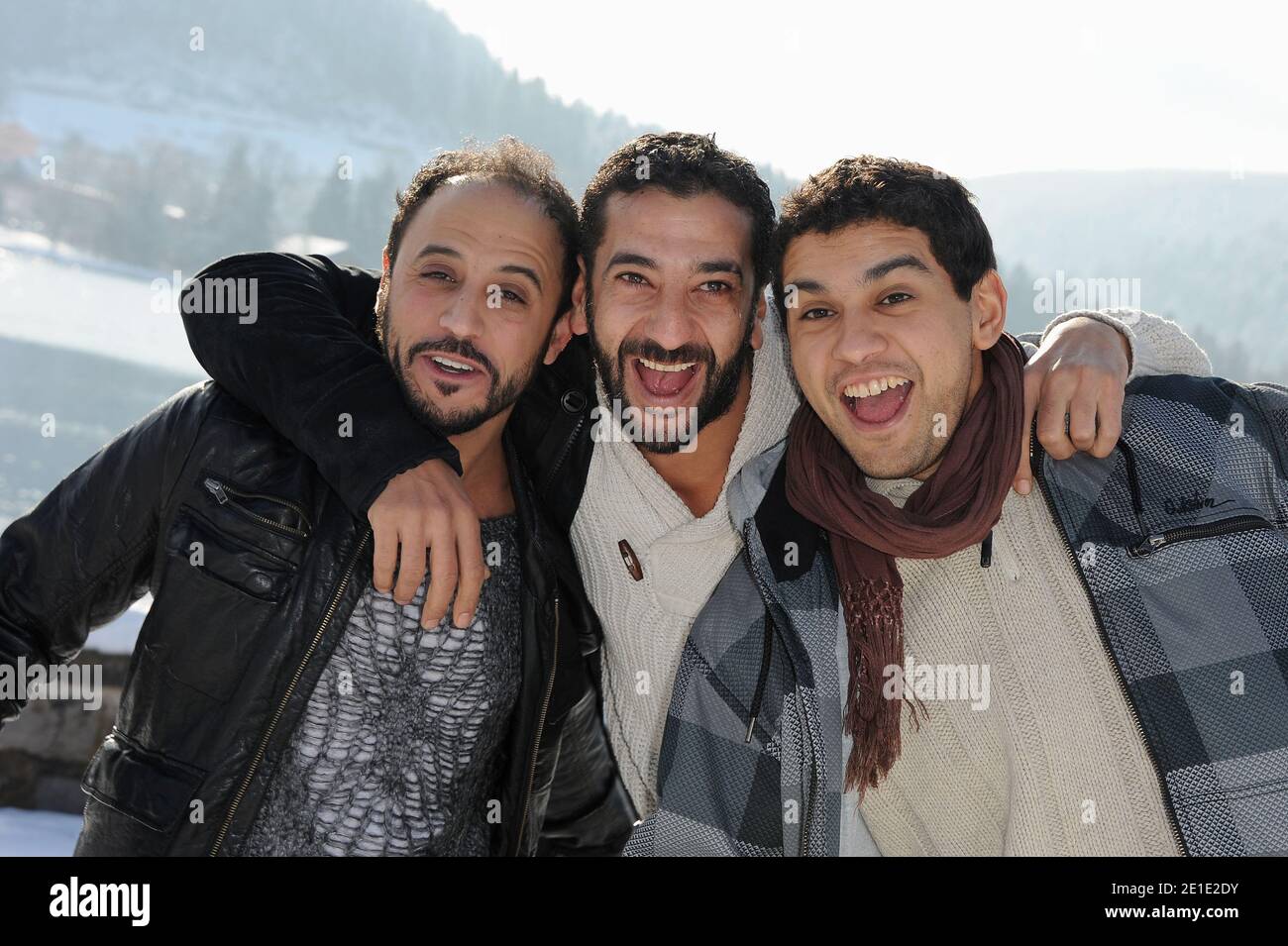 Aissam Bouali, Karim Saidi and Talal Selhami pose during a photocall ...