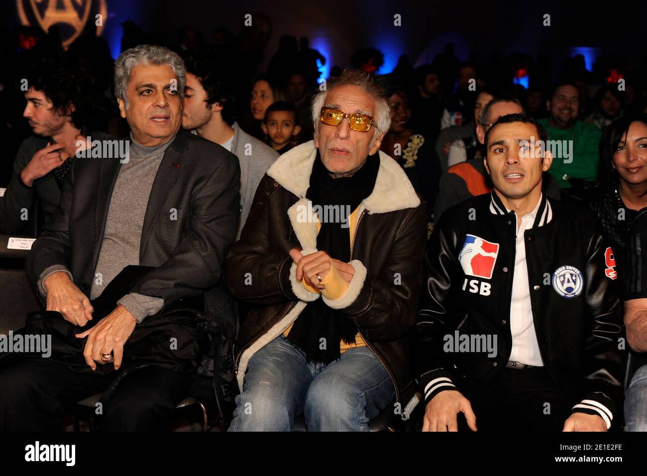 Enrico Macias, Gerard Darmon, Brahim Asloum during the boxing World ...