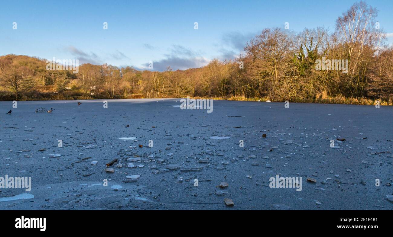 Tong Park Dam, Baildon, frozen over. (frozen pond. Frozen lake). The ...