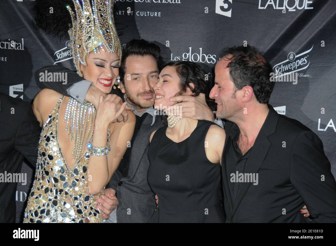 Edouard Baer, Alka Balbir and Lionel Abelanski at the Globes de Cristal ...