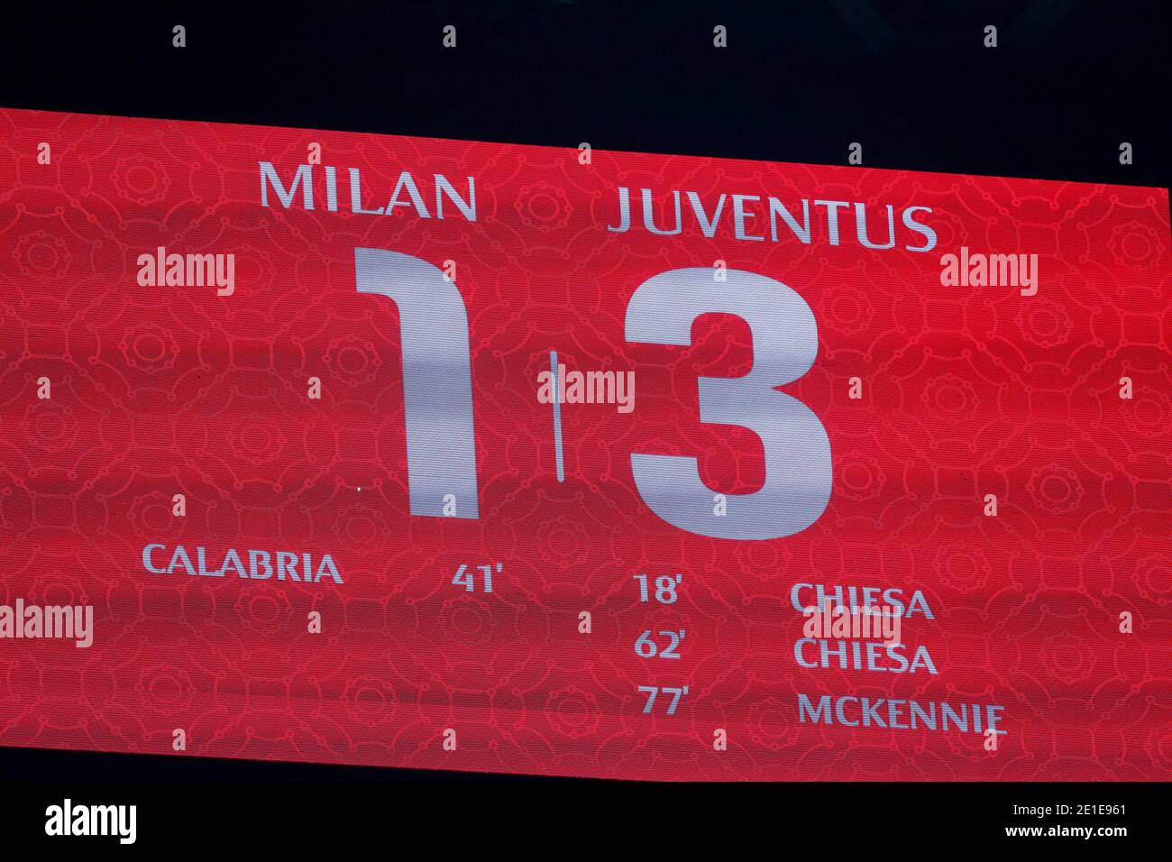 MILAN, ITALY - JANUARY 6: scoreboard of Stadio Giuseppe Meazza during ...