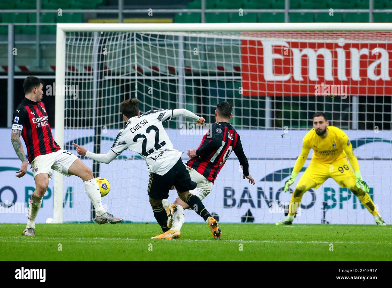 MILAN, ITALY - JANUARY 6: Federico Chiesa of Juventus shoots to score ...