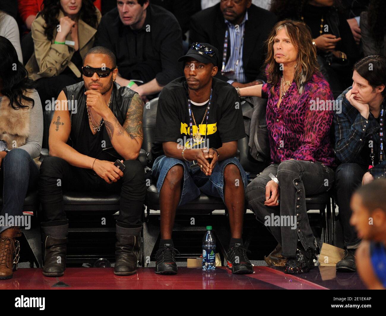 Lenny Kravitz and Steven Tyler attend the 2011 NBA All-Star Game at the ...
