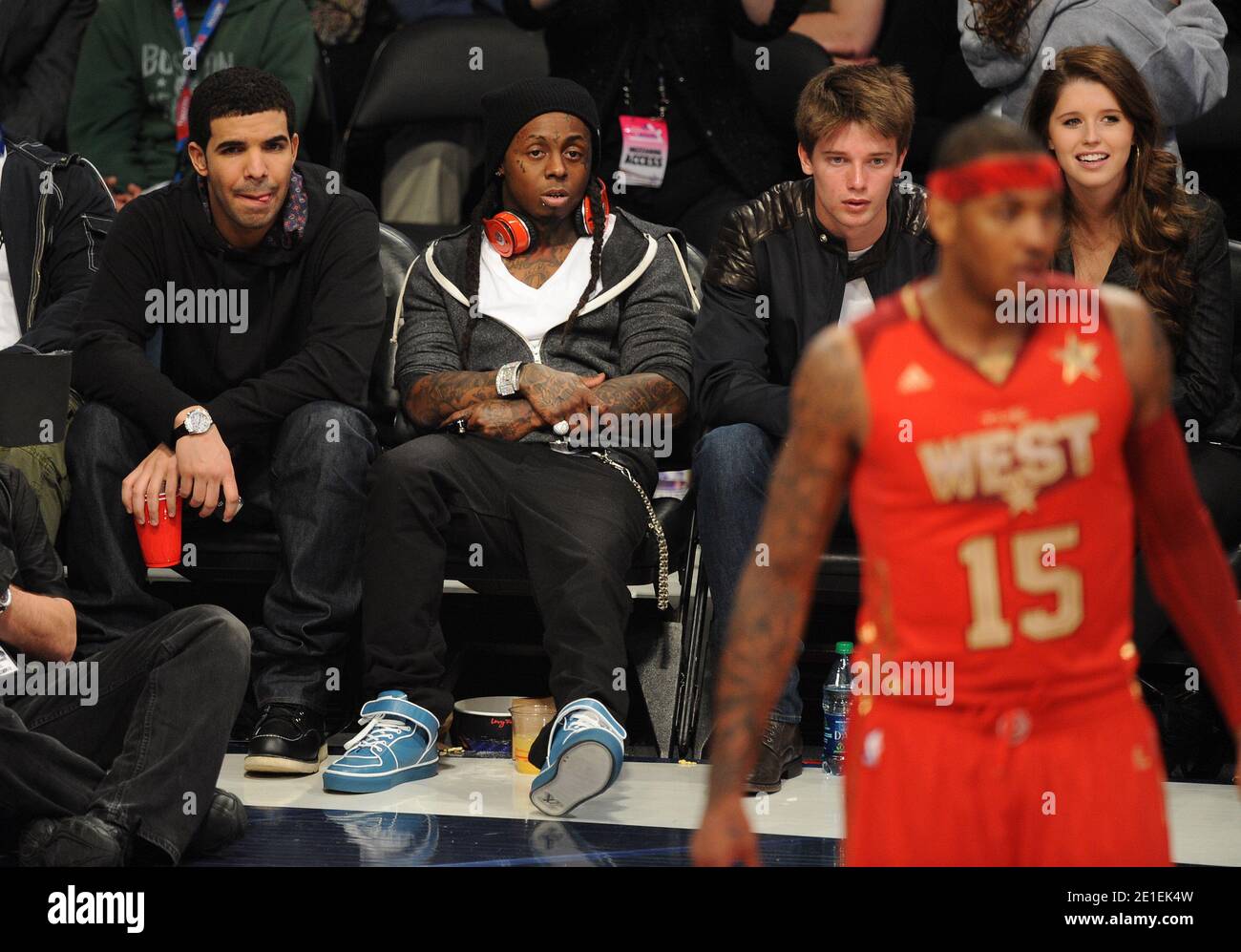 Drake and Lil Wayne attend the 2011 NBA All-Star Game at the Staples ...
