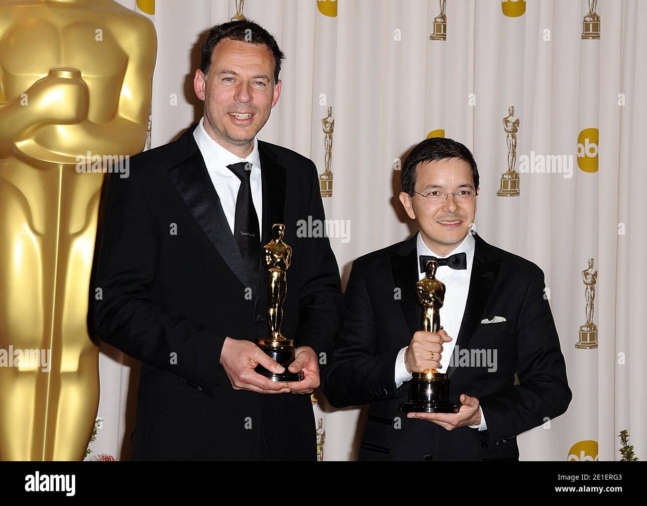 Academy award winners Shaun Tan (right) and Andrew Ruhemann (left) pose ...