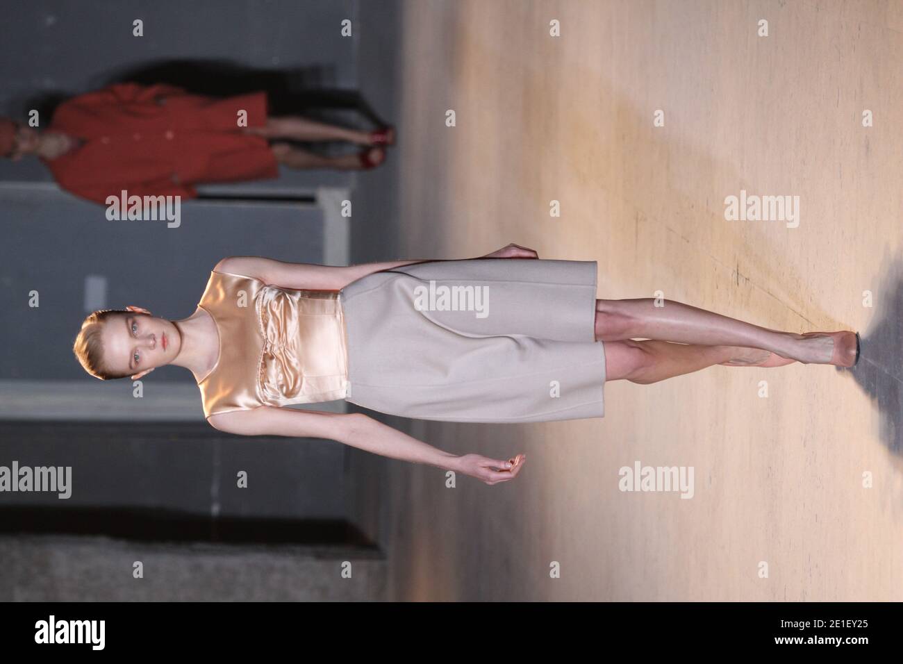 A model displays a creation designed by Marco Zanini for Rochas Fall ...