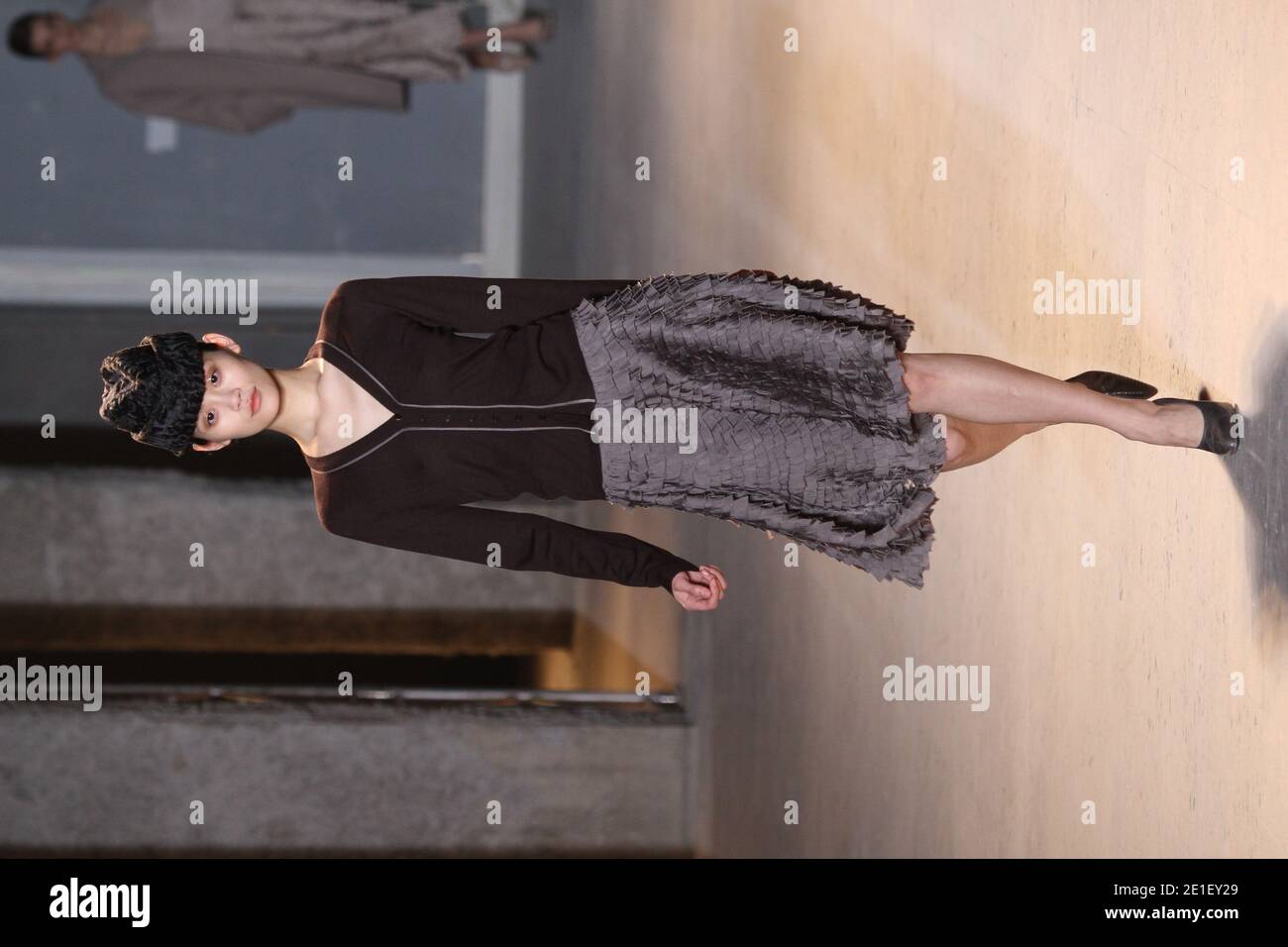 A model displays a creation designed by Marco Zanini for Rochas Fall ...