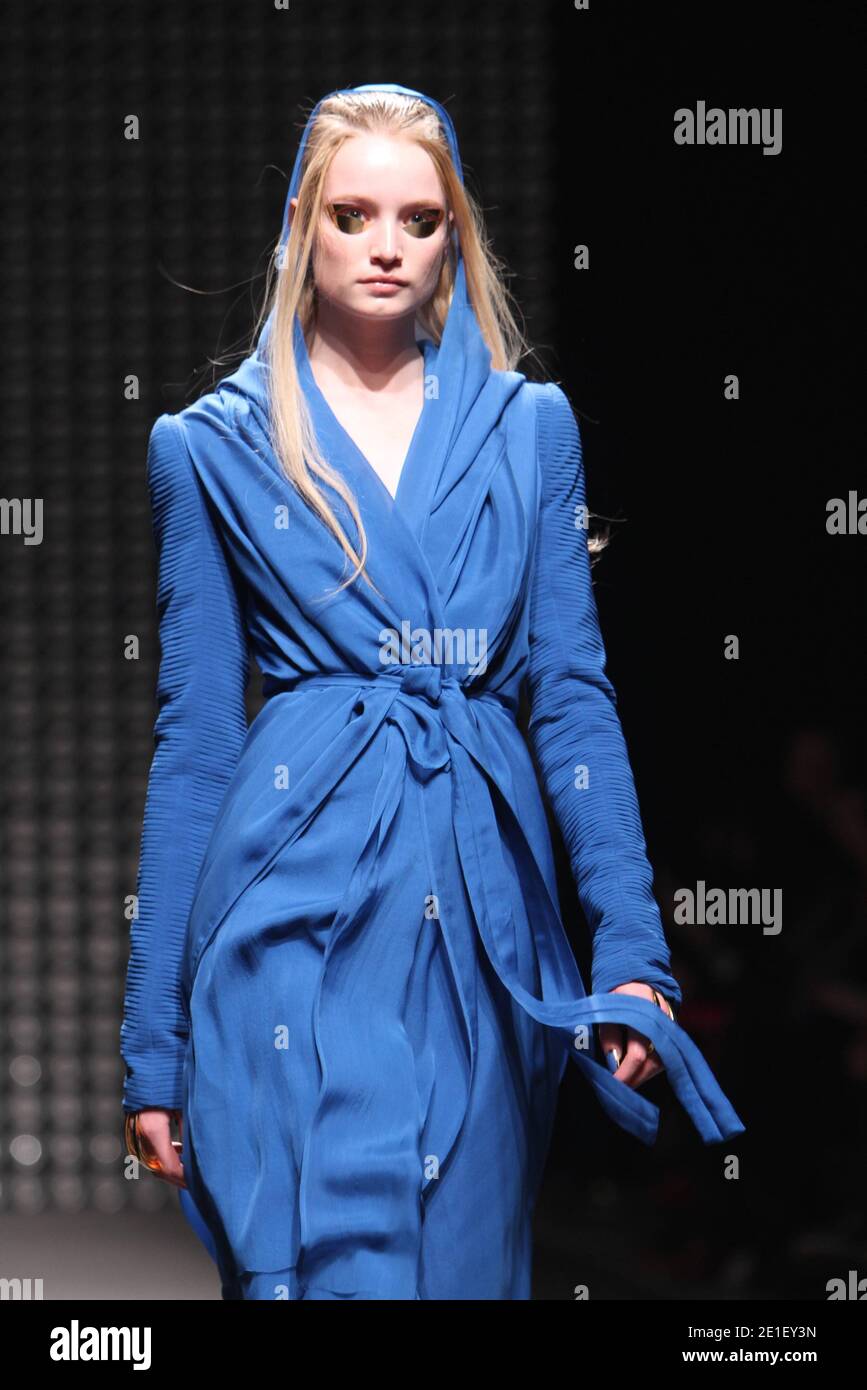 A model displays a creation designed by British Designer Gareth Pugh ...